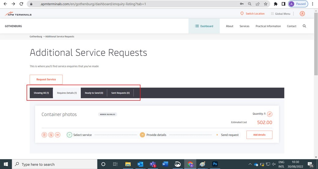 Additional Service Requests - APM Terminals